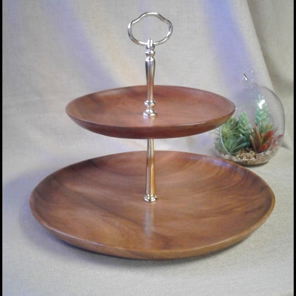 Other | Vintage Acacia Wood Two Tiered Serving Stand | Poshmark
